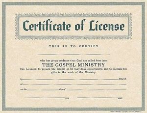 Certificate of License for Minister | Christian Connection
