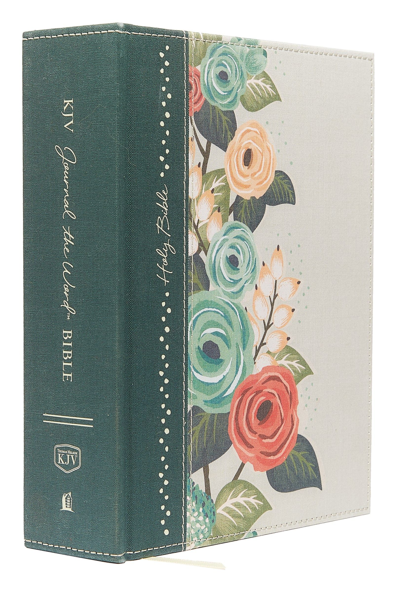 KJV, Journal the Word Bible, Large Print, Green Floral Cloth, Red ...