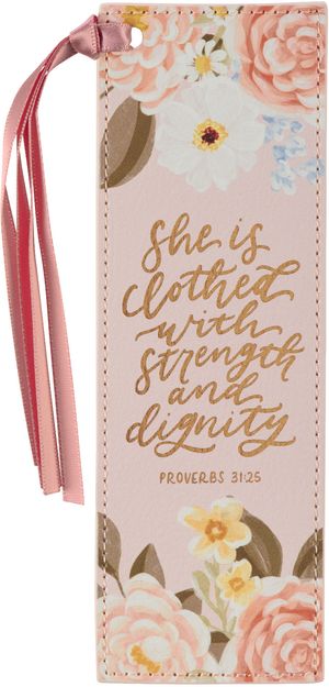 Bookmark Faux Leather Pink Strength & Dignity Prov. 31:25 | Cedar ...