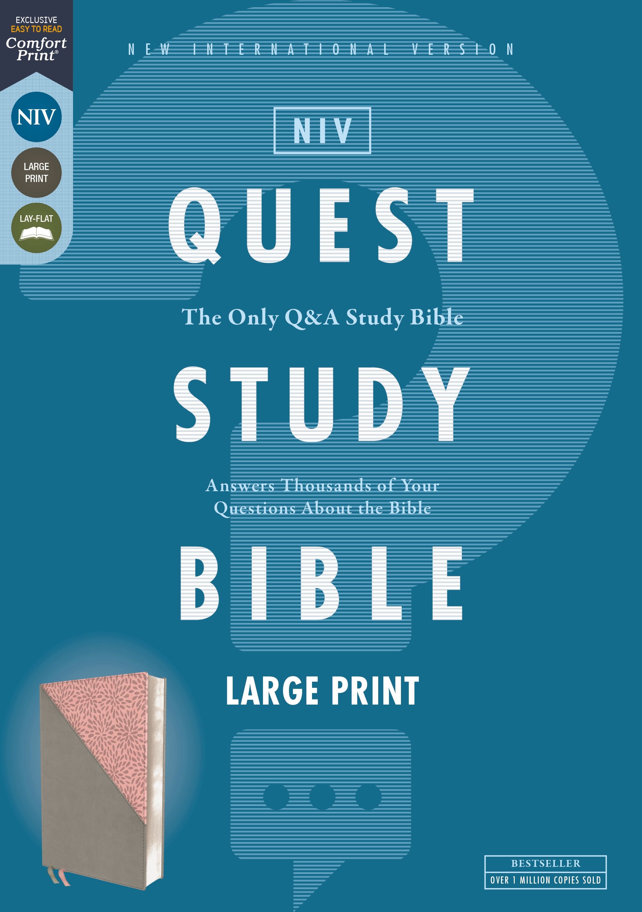 NIV, Quest Study Bible, Large Print, Leathersoft, Gray/Pink, Comfort ...