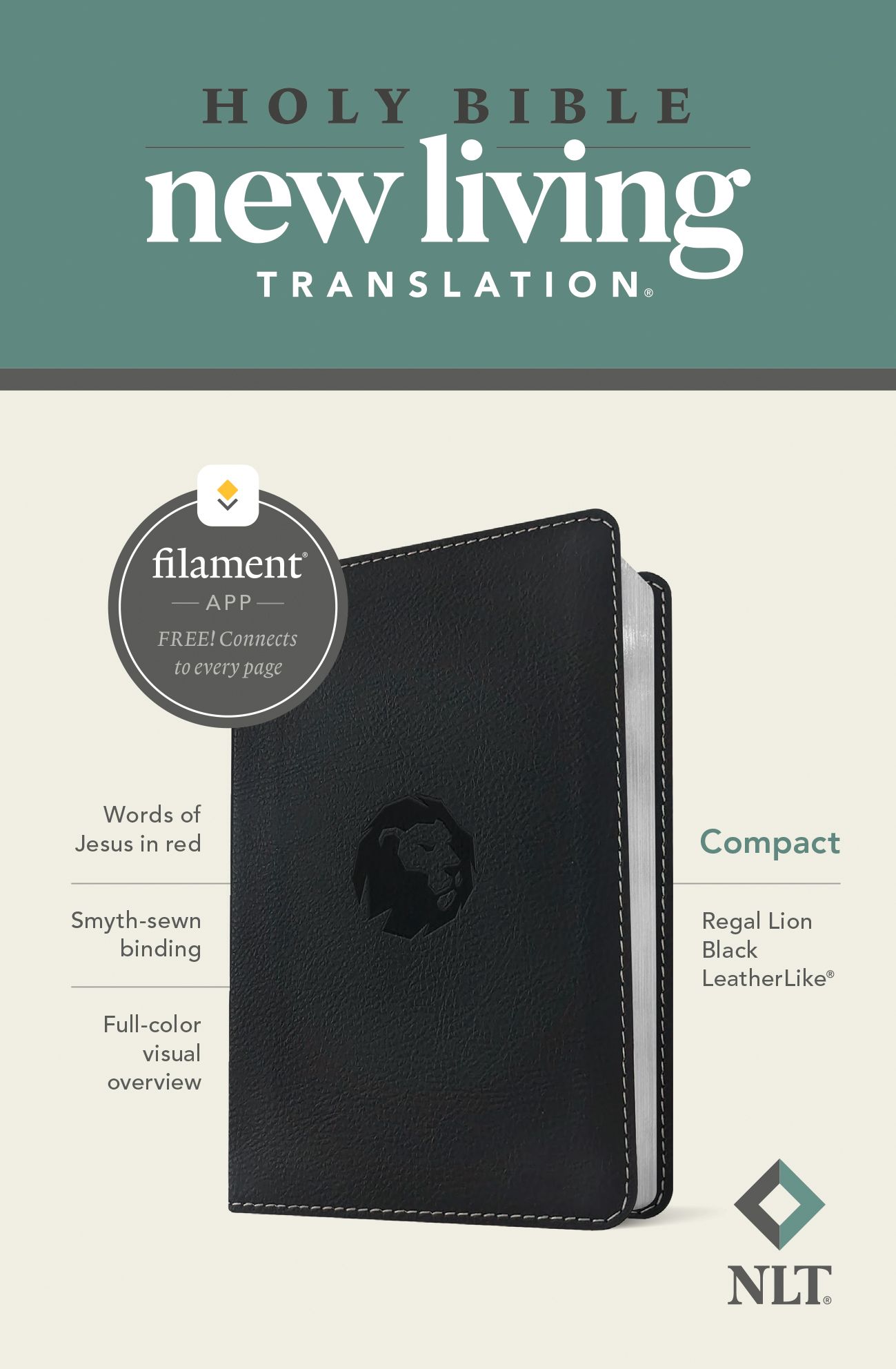 NLT Compact Bible, Filament Enabled (Leatherlike, Regal Lion Black, Red ...